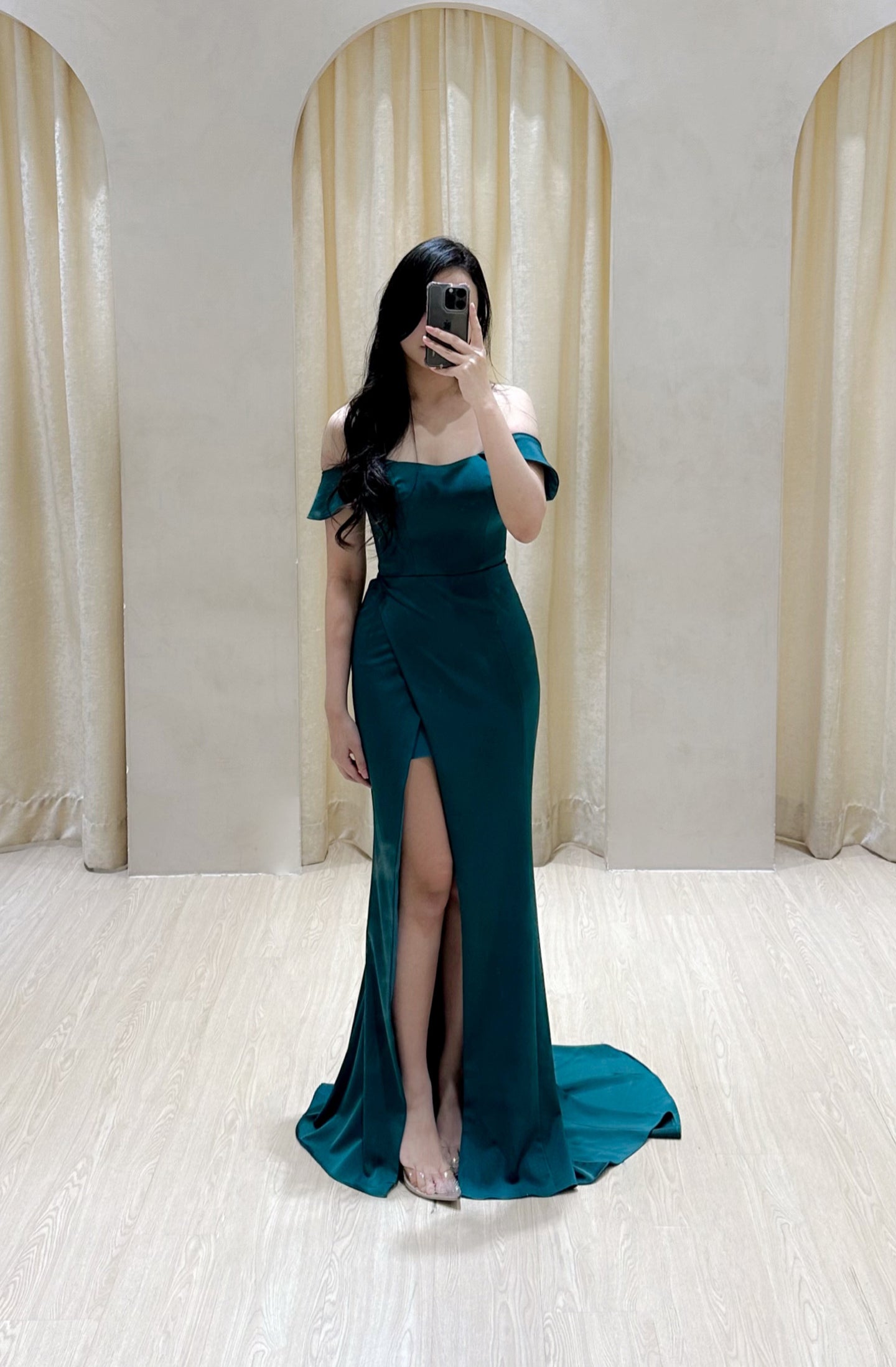 JA Emerald Off Shoulder gown – GlamEdge Dress & Gown