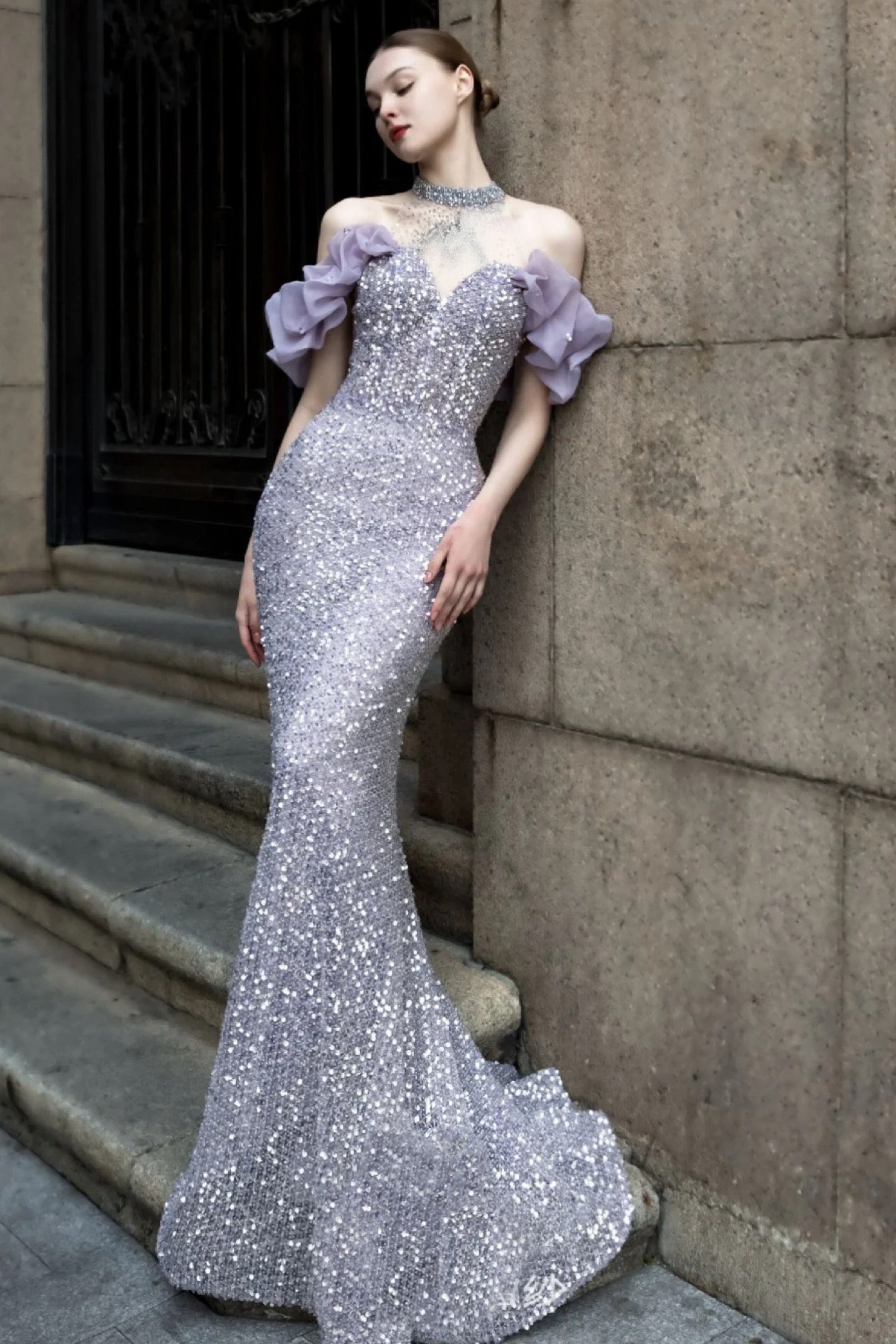 Morado Purple Halter Neck Gown – GlamEdge Dress & Gown