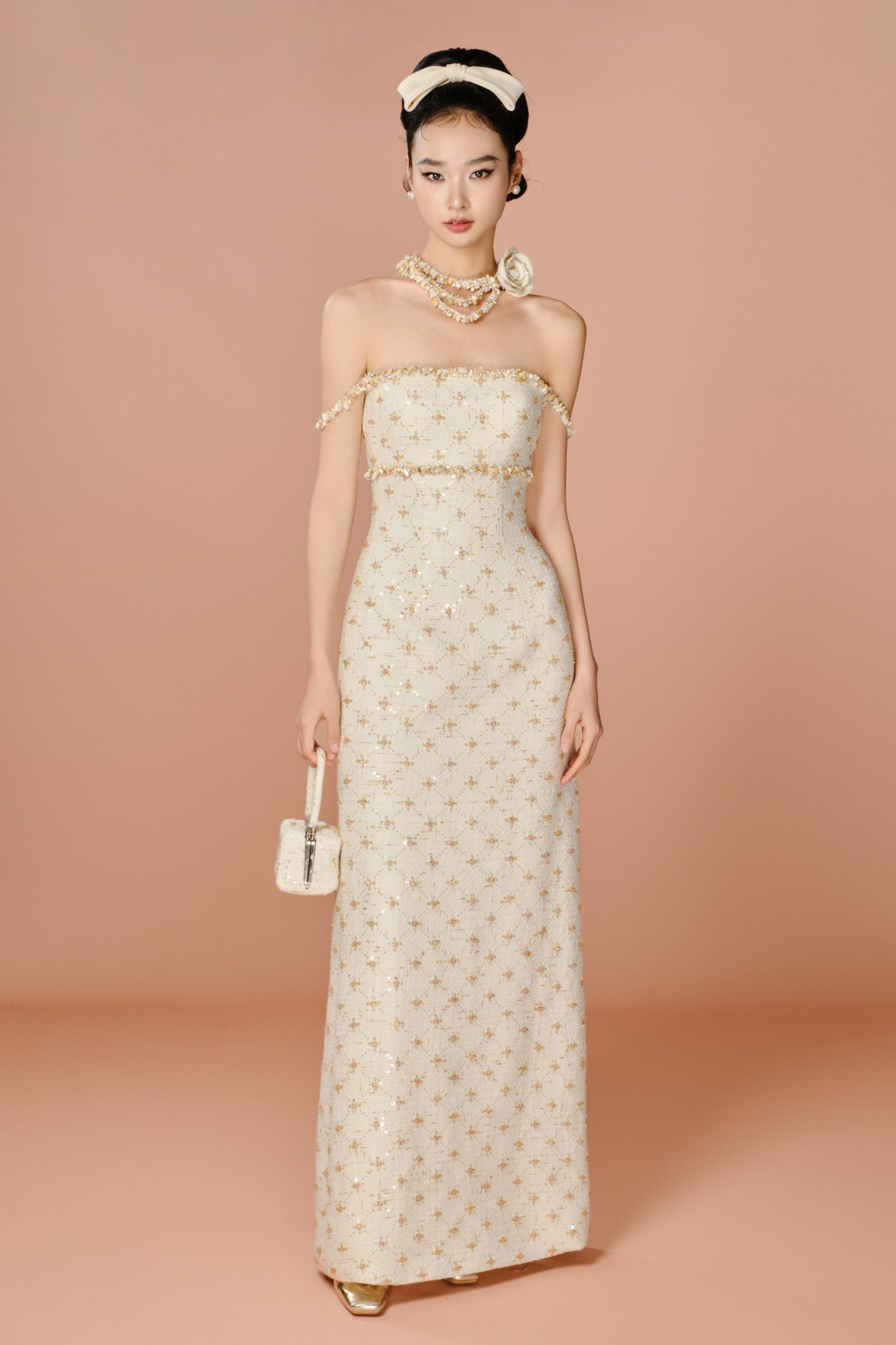 De Garbo Fiona Shell Beige Vintage Gown – GlamEdge Dress & Gown