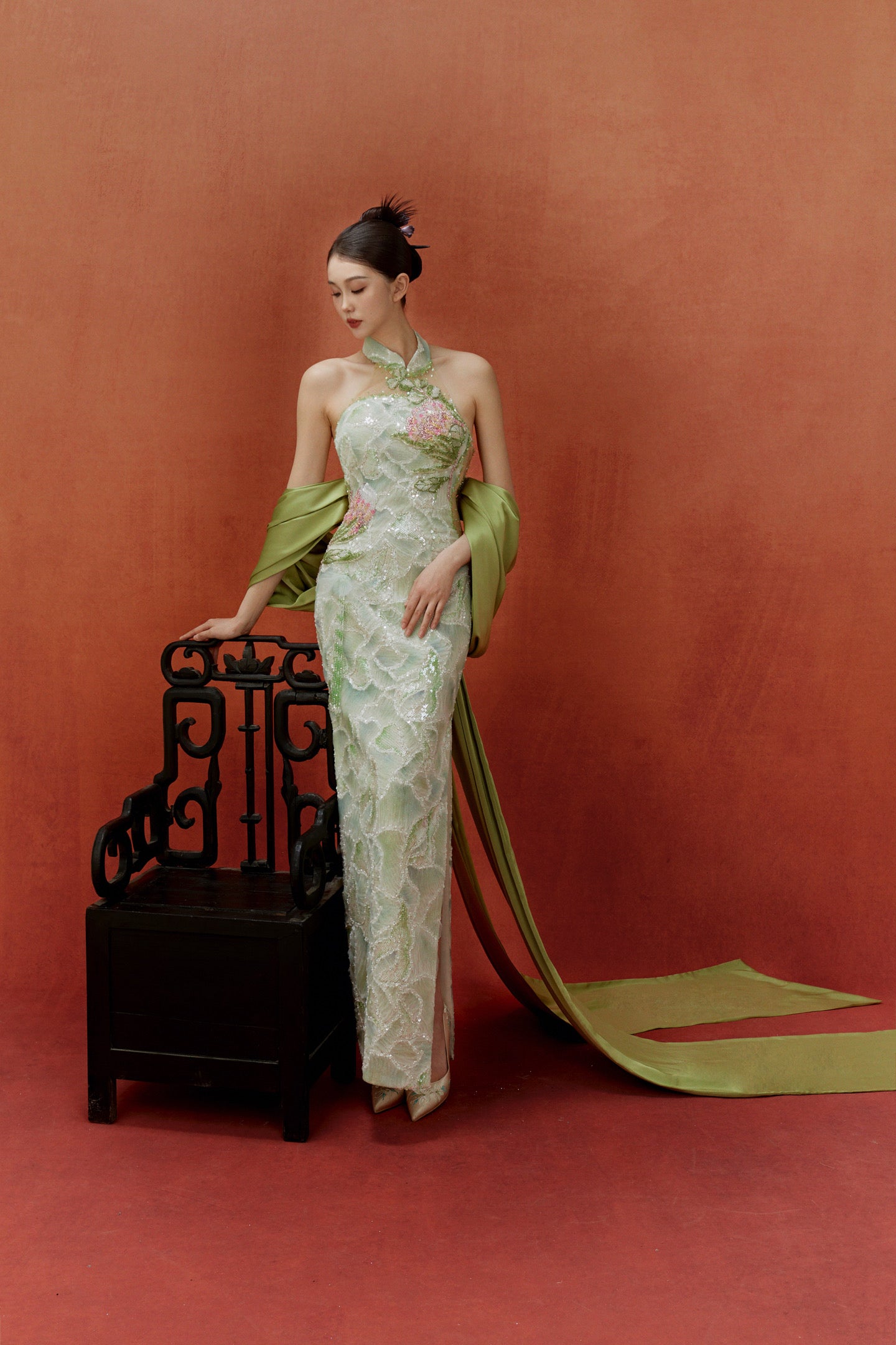 SC Jade Cheongsam with Cape – GlamEdge Dress & Gown