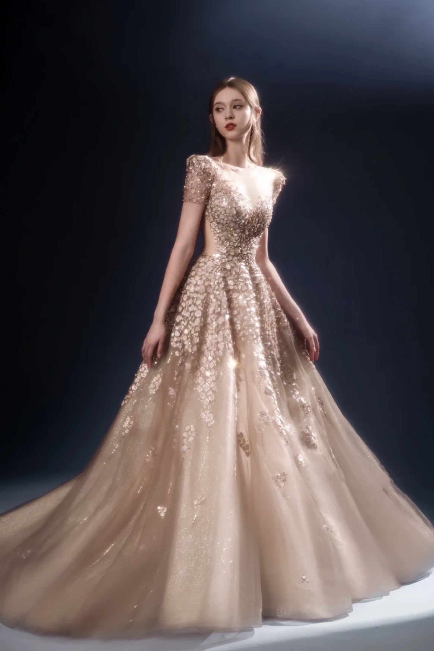 GH Shayna Sleeve Champagne Gown – GlamEdge Dress & Gown