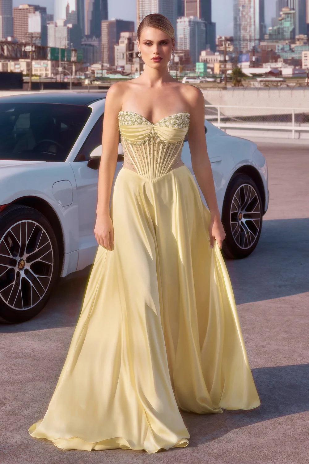 CD Darcy Corset Light Yellow Flare Gown – GlamEdge Dress & Gown