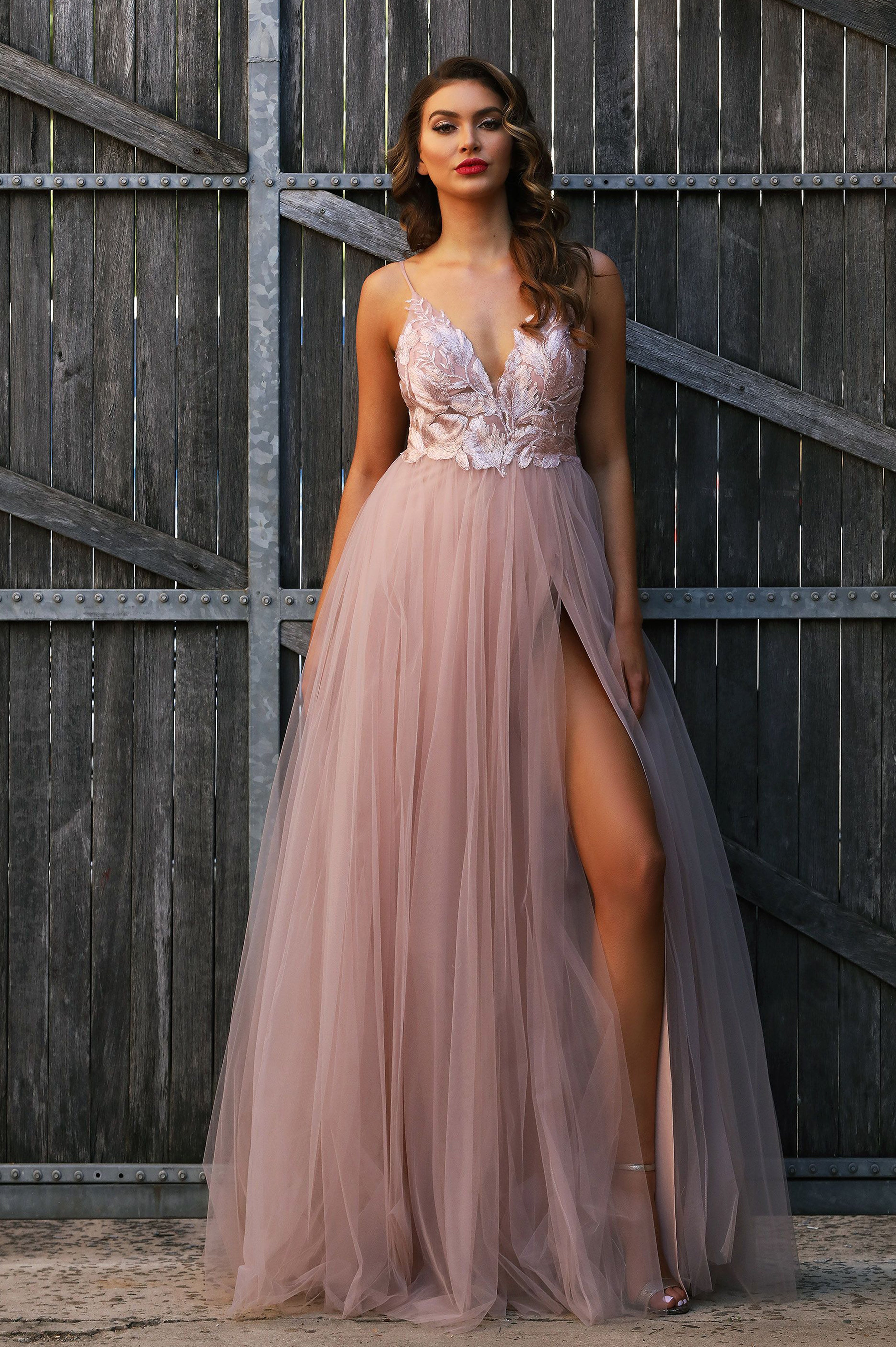 JA Floral Dusty Pink Sheer Gown – GlamEdge Dress & Gown