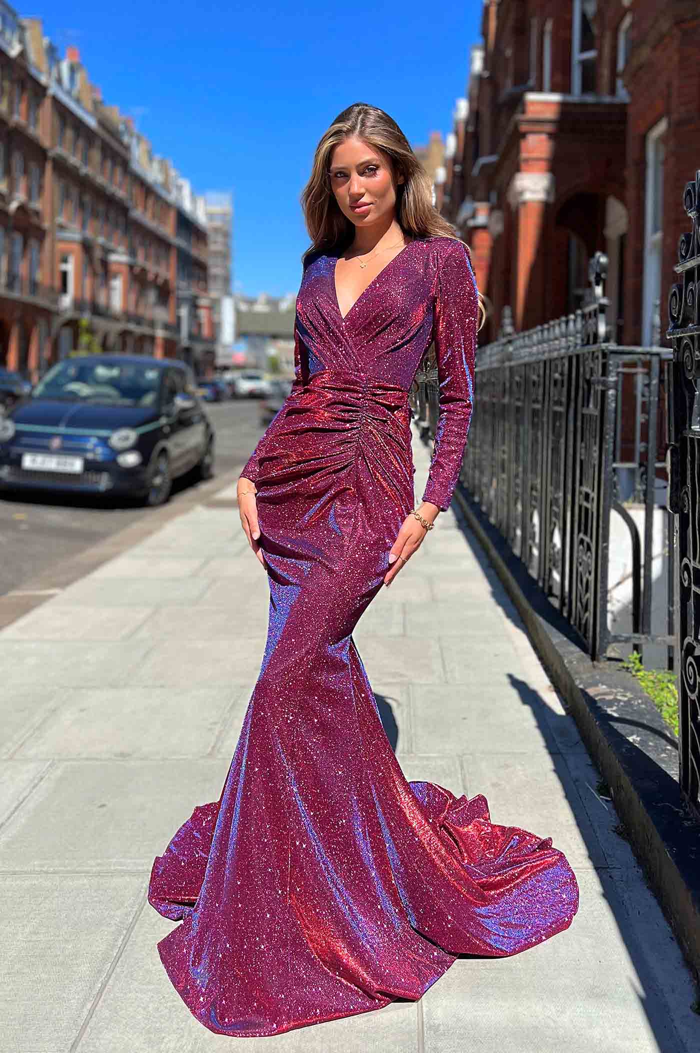 JA Amari Long Sleeve Stardust Wine Gown – GlamEdge Dress & Gown